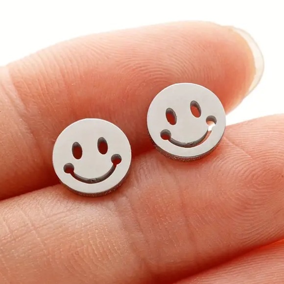 Jewelry | Smiley Face Happy Smile Silver Toned Stud Earrings | Poshmark